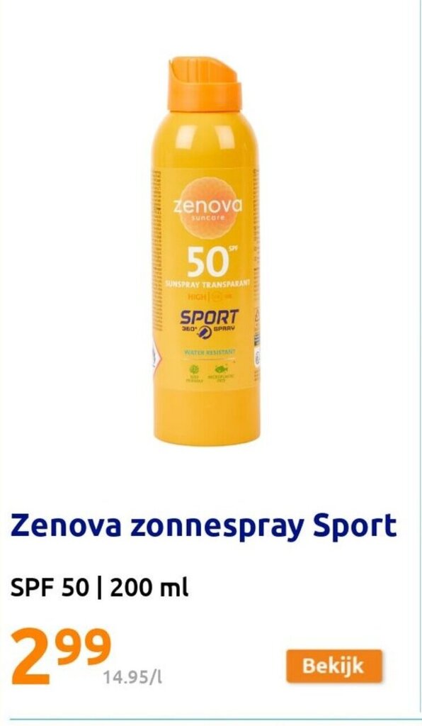 Zenova zonnespray Sport SPF 50 | 200 ml aanbieding bij Action