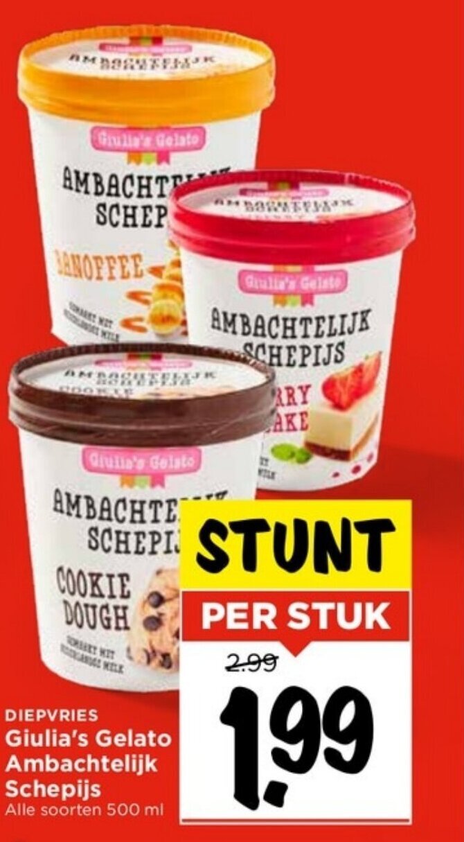DIEPVRIES Giulia's Gelato Ambachtelijk Schepijs Alle soorten 500 ml aanbieding bij Vomar