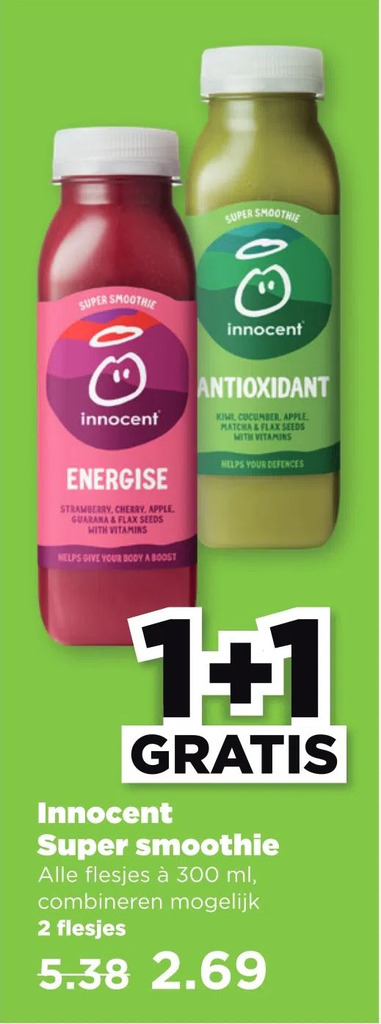 Innocent super smoothie 1+1 gratis aanbieding bij PLUS