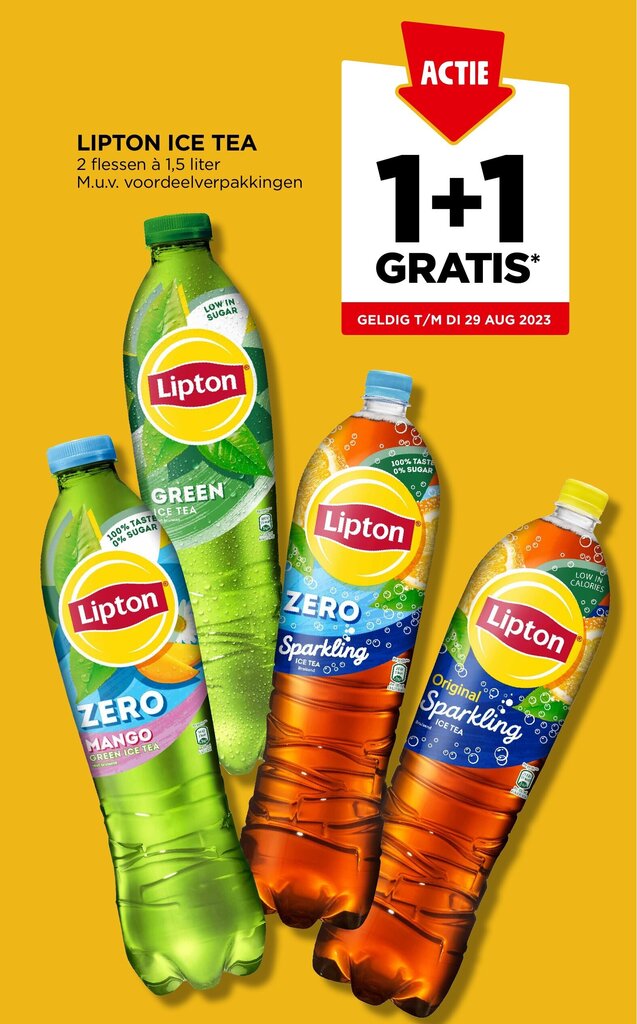 LIPTON ICE TEA 2 flessen à 1,5 liter 1+1 Gratis aanbieding bij Jumbo