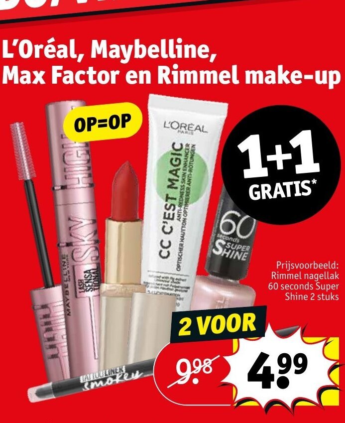 L'Oréal, Maybelline, Max Factor en Rimmel make-up 1+1 gratis aanbieding ...