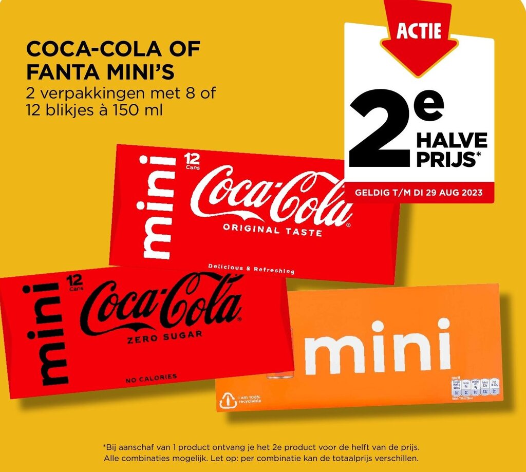 COCA-COLA OF FANTA MINI'S 2 verpakkingen met 8 of 12 blikjes à 150 ml ...