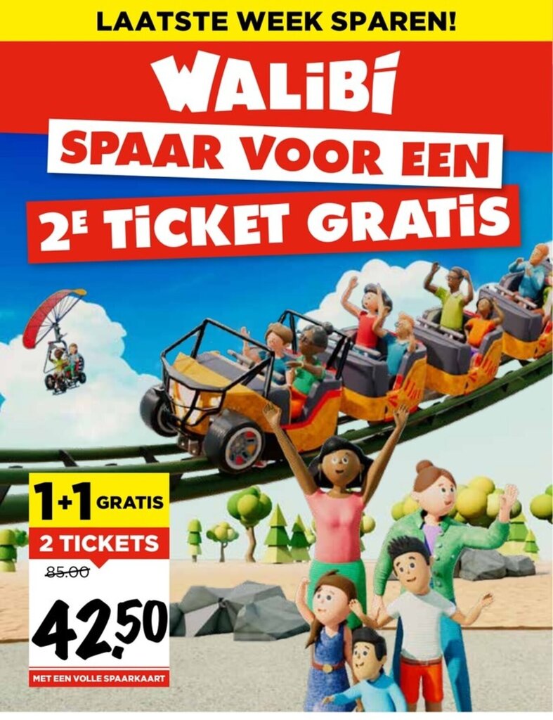WALIBI TICKET SPAAR VOOR EEN 2E TICKET GRATIS aanbieding bij Vomar Voordeelmarkt