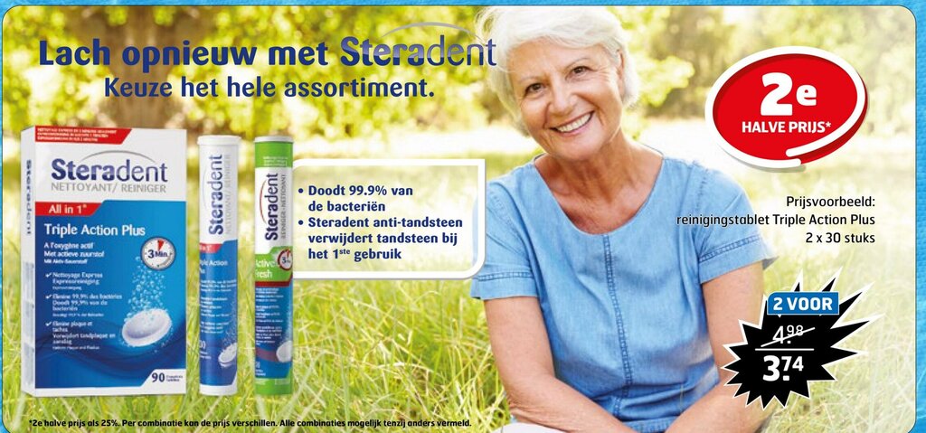 Steradent reinigingstablet Triple Action Plus 2 x 30 stuks aanbieding ...