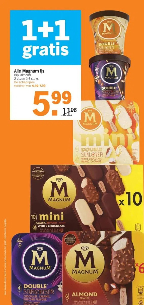 Alle magnum ijs bijv. almond aanbieding bij Albert Heijn