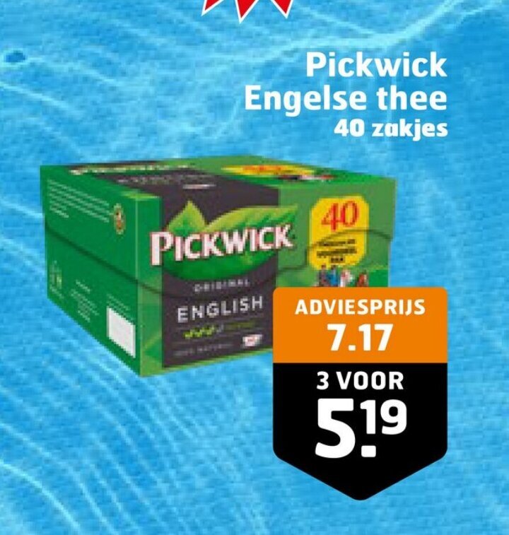 Pickwick Engelse thee 40 zakjes aanbieding bij Trekpleister