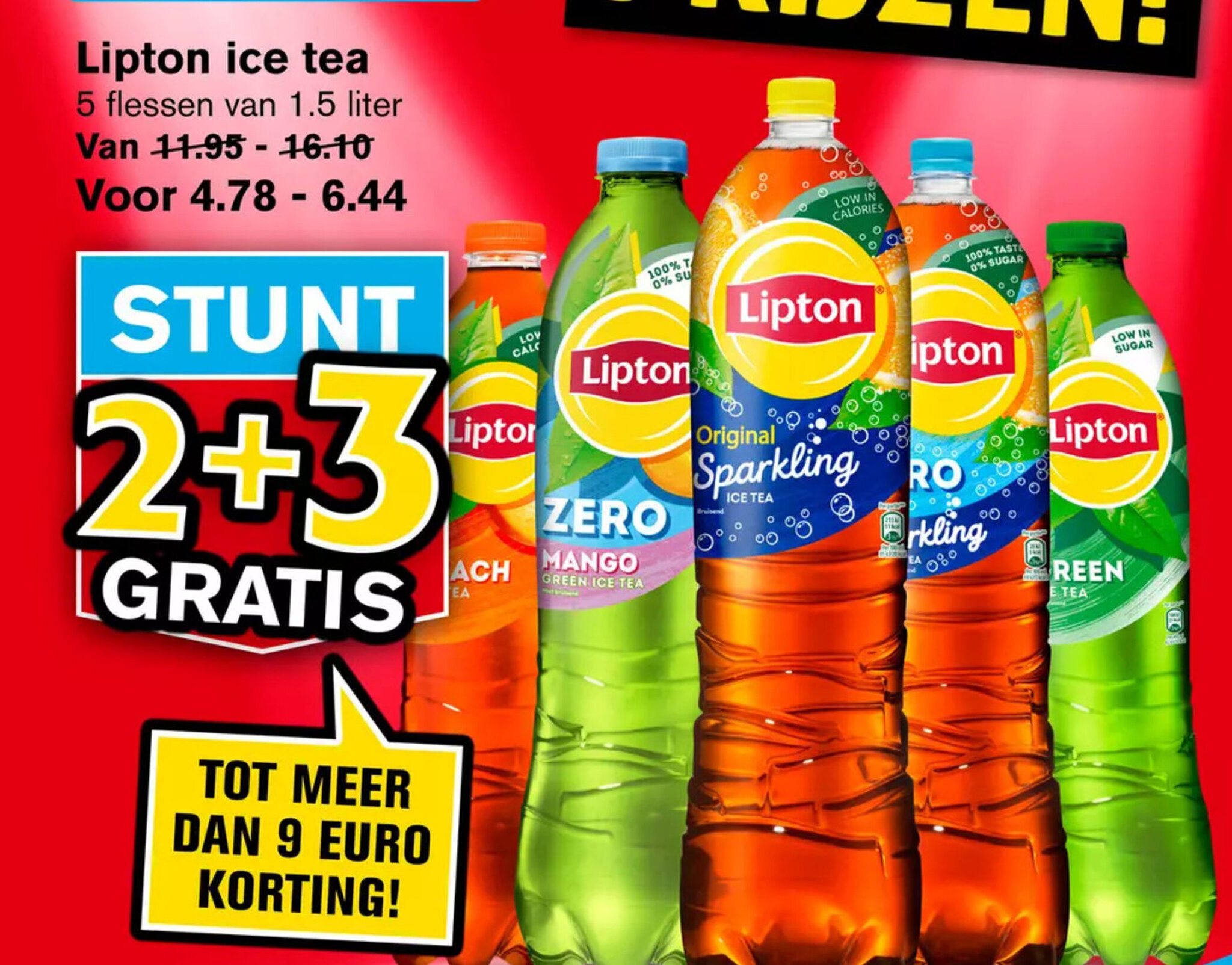 Lipton ice tea 5 flessen van 1.5 liter aanbieding bij Hoogvliet