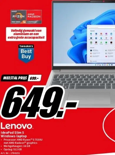 Lenovo ideapad slim 5 windows-laptop aanbieding bij MediaMarkt