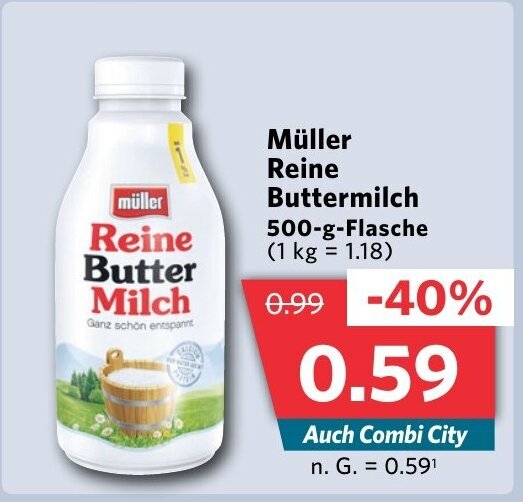 Müller Reine Buttermilch 500-g-Flasche aanbieding bij Combi Markt DE