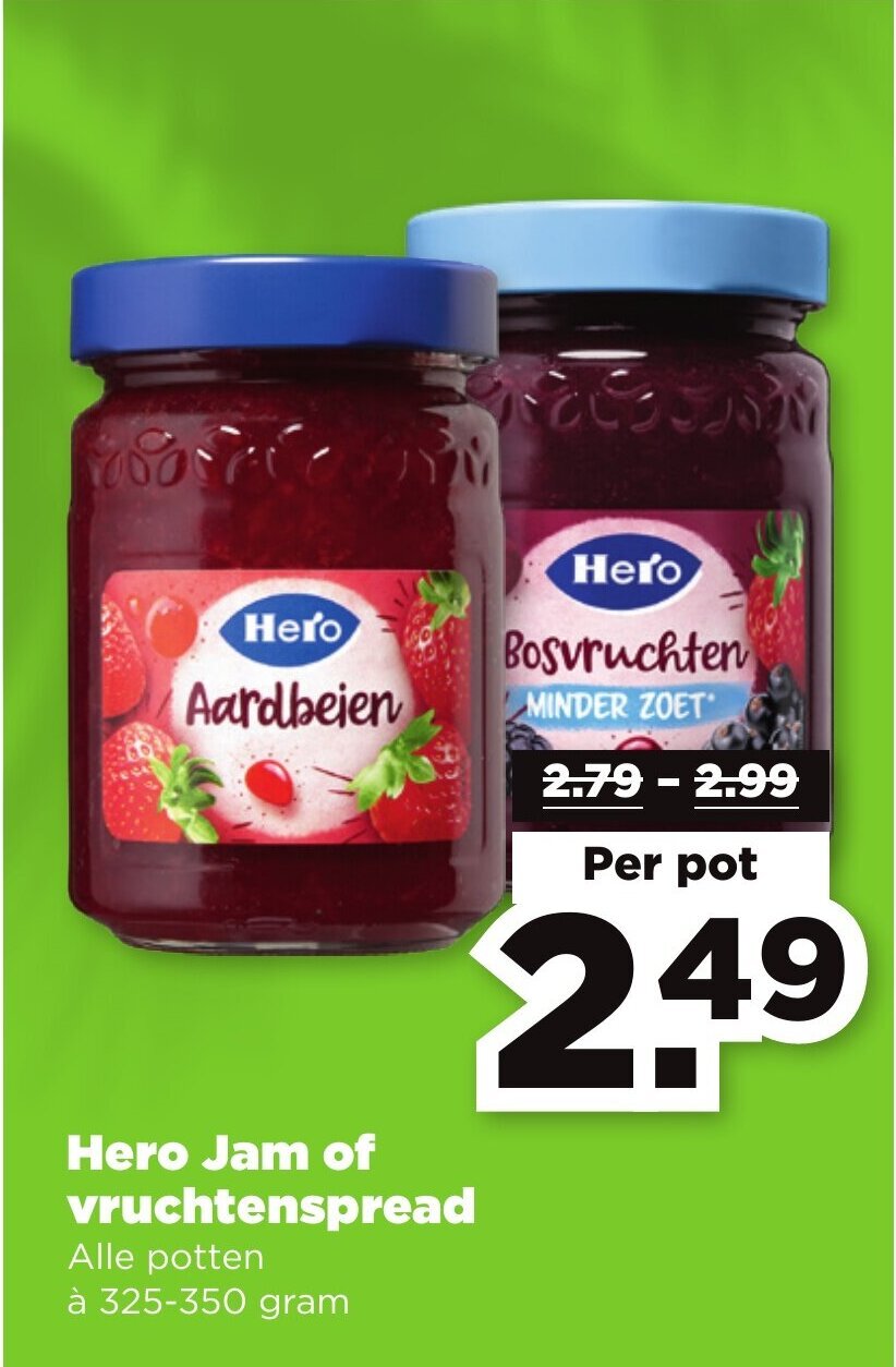 Hero Jam of vruchtenspread 325-350g aanbieding bij Plus Vandaag