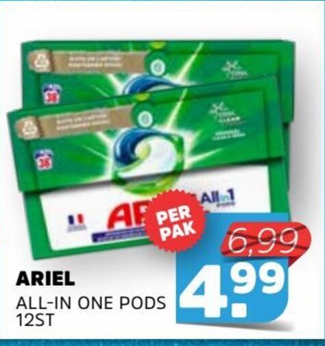 ARIEL ALL-IN ONE PODS 12ST aanbieding bij Sahan Supermarkten
