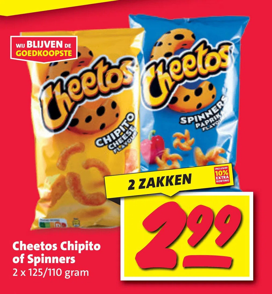 Cheetos chipito of spinners aanbieding bij Nettorama
