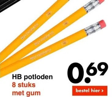 Hb potloden 8 stuks aanbieding bij Wibra
