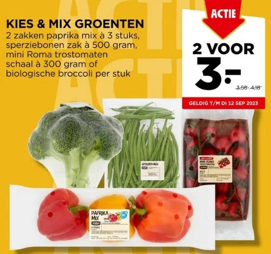 Kies & mix groenten 2 zakken paprika mix à 3 stuks, sperziebonen zak à ...