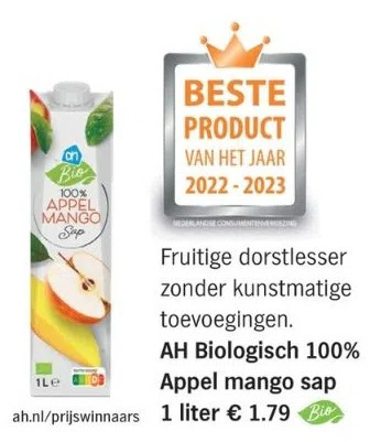 Ah biologisch 100% appel mango sap aanbieding bij Albert Heijn