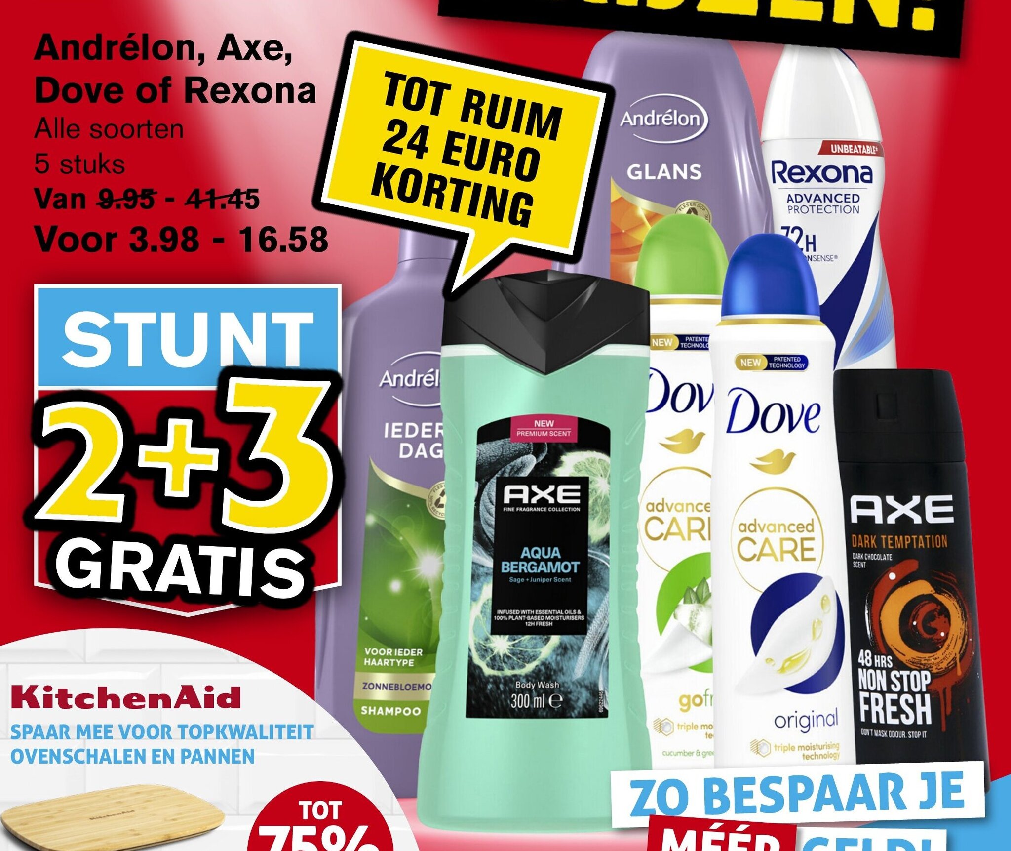 Andrélon, Axe, Dove of Rexona Alle soorten 5 stuks aanbieding bij Hoogvliet