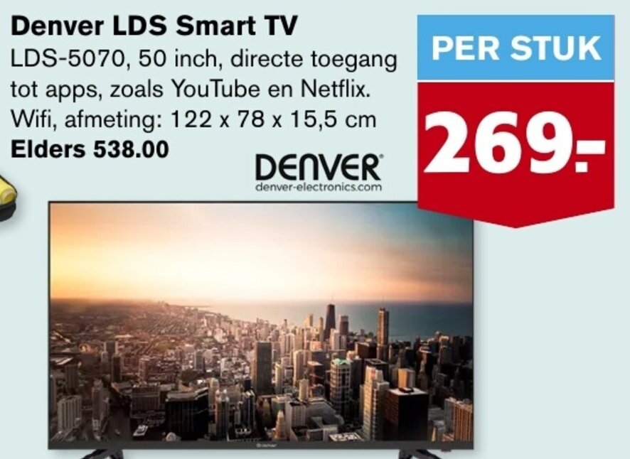 Denver LDS Smart TV LDS-5070, 50 inch, 122 x 78 x 15,5 cm aanbieding ...