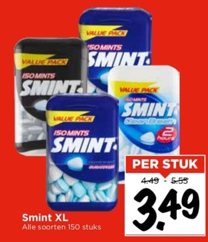 Smint XL Alle soorten 150 stuks aanbieding bij Vomar Voordeelmarkt