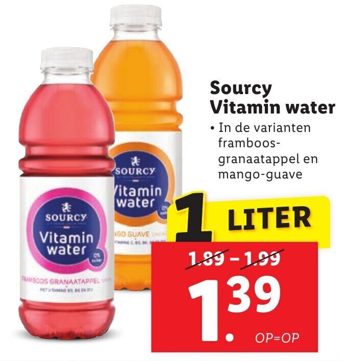 Sourcy Vitamin water 1 LITER aanbieding bij Lidl