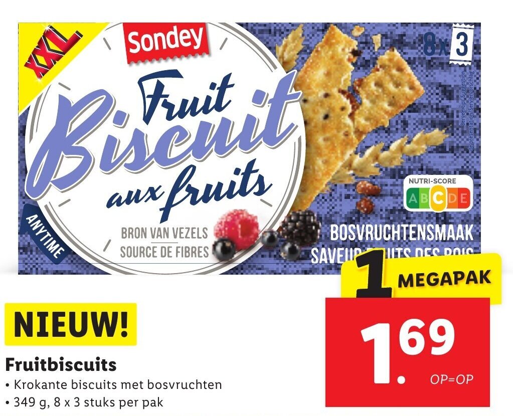 Fruitbiscuits 349g 8 x 3 stuks per pak aanbieding bij Lidl