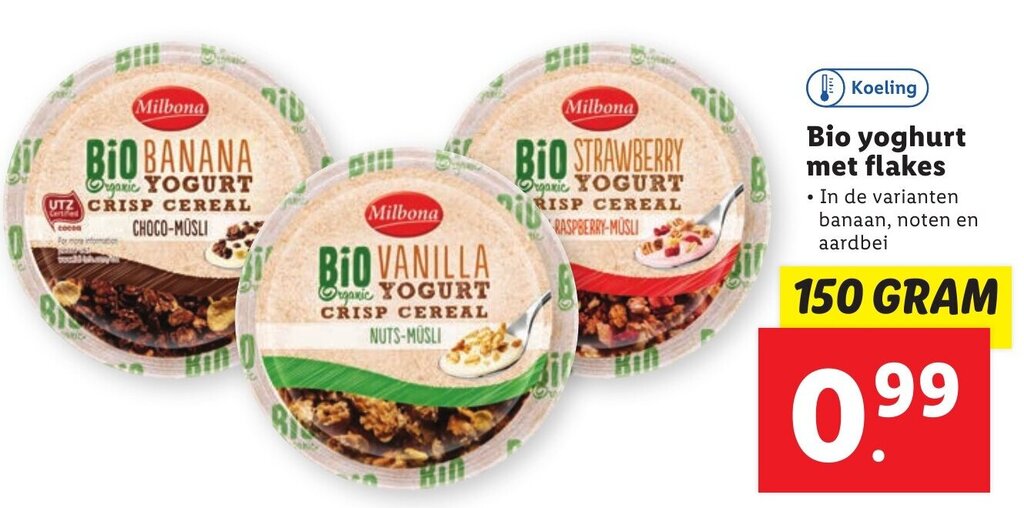 Bio yoghurt met flakes 150 GRAM aanbieding bij Lidl
