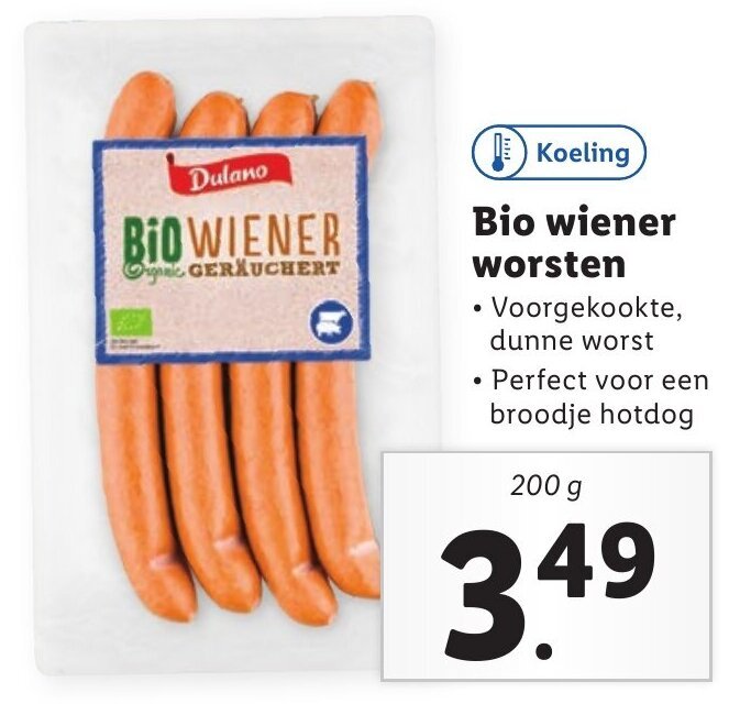 Bio wiener worsten 200g aanbieding bij Lidl