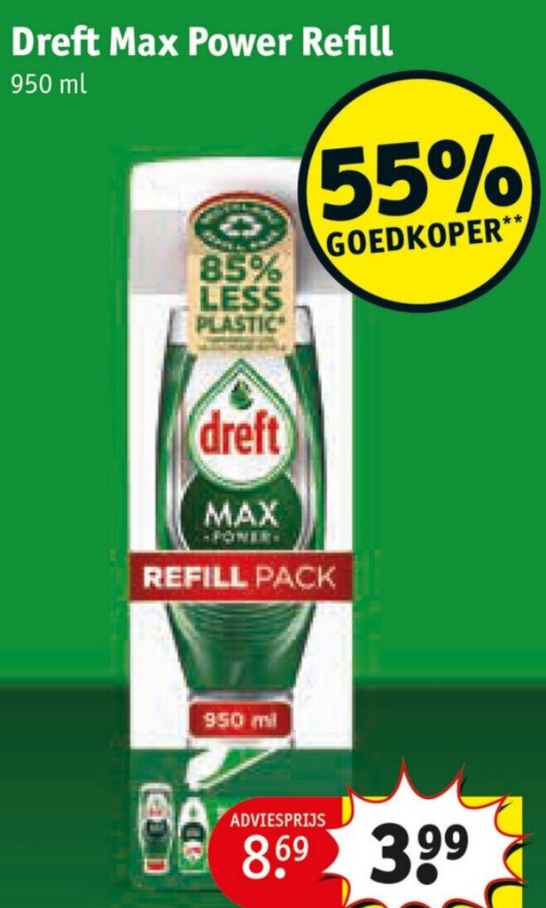 Dreft Max Power Refill 950 ml aanbieding bij Kruidvat