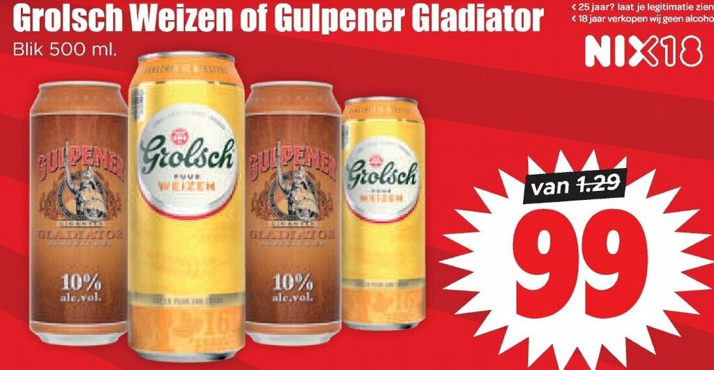 Grolsch Weizen of Gulpener Gladiator 500ml aanbieding bij Dirk