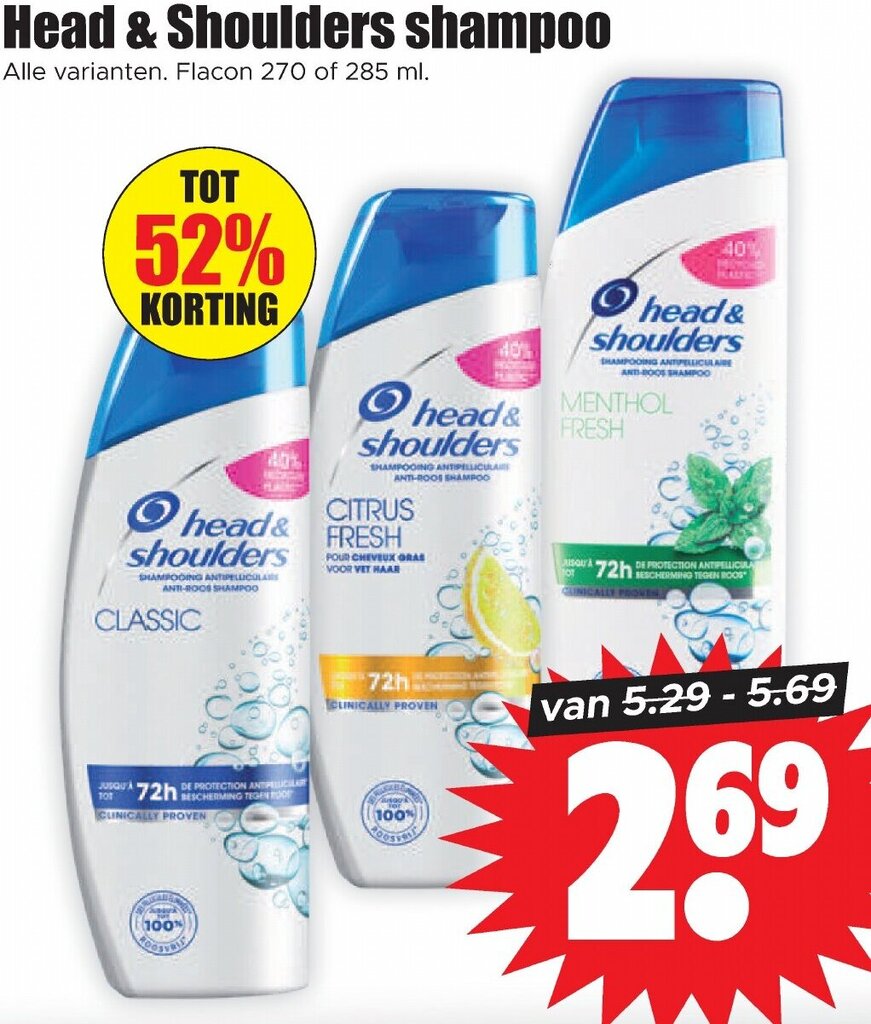 Head & Shoulders shampoo 270 - 285ml aanbieding bij Dirk