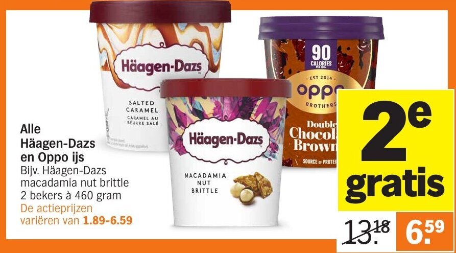 Alle Häagen-Dazs en Oppo ijs 460g 2e gratis aanbieding bij Albert Heijn