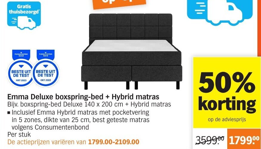 Emma Deluxe boxspring-bed + Hybrid matras 140 x 200 cm aanbieding bij ...