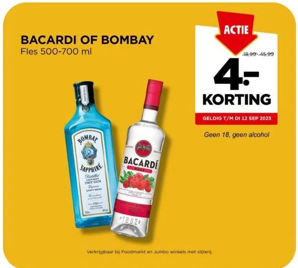 Bacardi of bombay aanbieding bij Jumbo