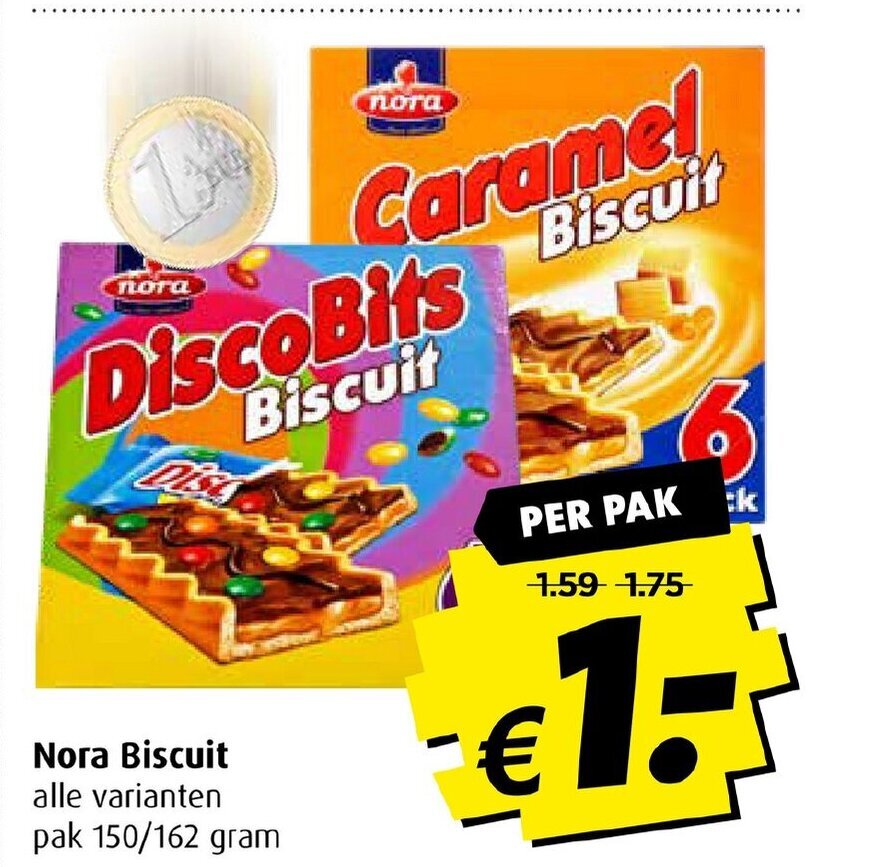 Nora Biscuit alle varianten pak 150/162 gram aanbieding bij Boni