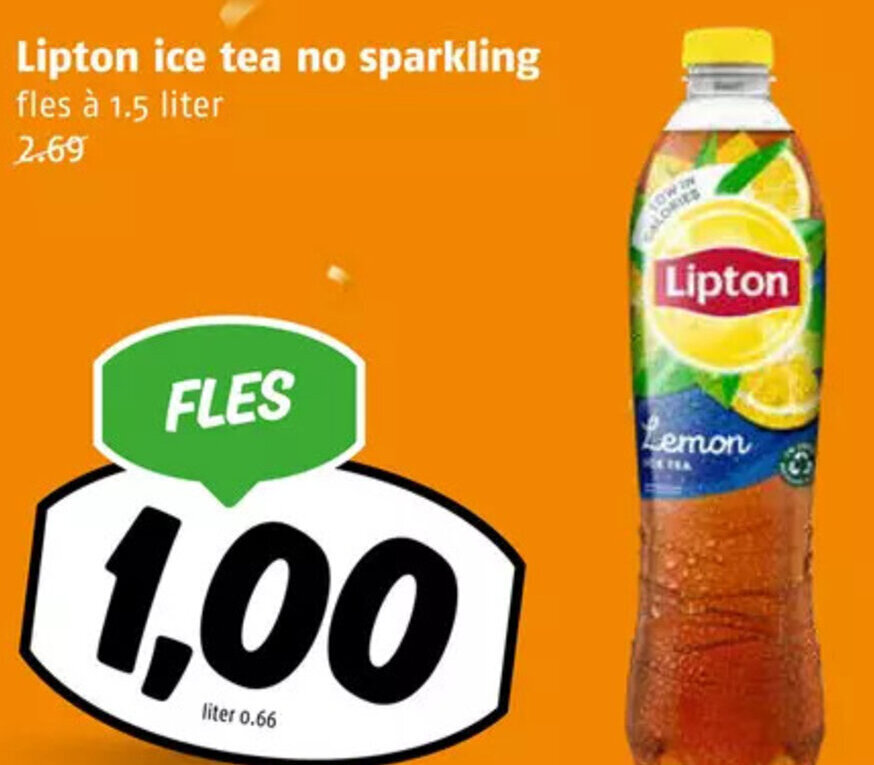 Lipton ice tea no sparkling fles à 1.5 liter aanbieding bij Poiesz