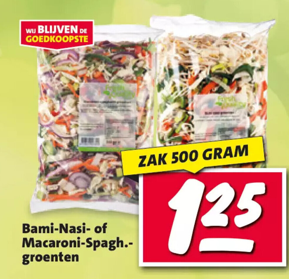 Bami-Nasi- of Macaroni-Spagh.-groenten zak 500 gram aanbieding bij ...