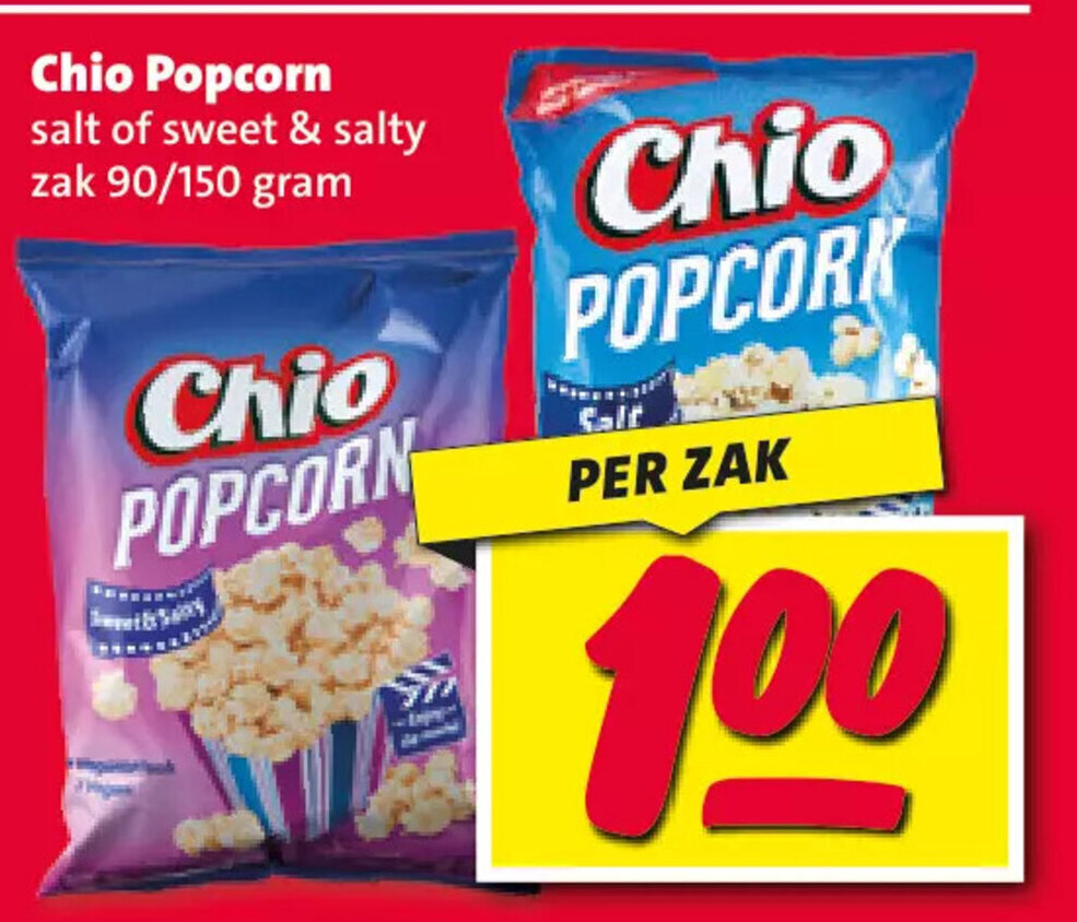 Chio Popcorn salt of sweet & salty zak 90/150 gram aanbieding bij Nettorama