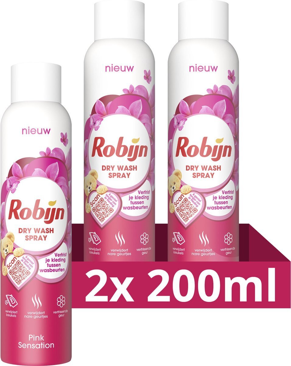 Robijn pink sensation dry wash spray - textiel verfrisser - 2 x 200 ml ...