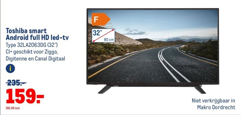 Toshiba smart Android full HD led-tv aanbieding bij Makro