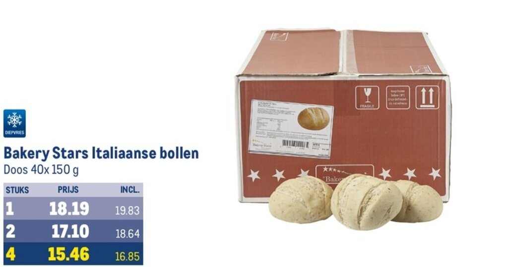 Bakery Stars Italiaanse bollen Doos 40x 150 g aanbieding bij Makro