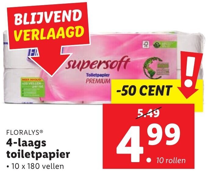 FLORALYS 4-laags toiletpapier aanbieding bij Lidl