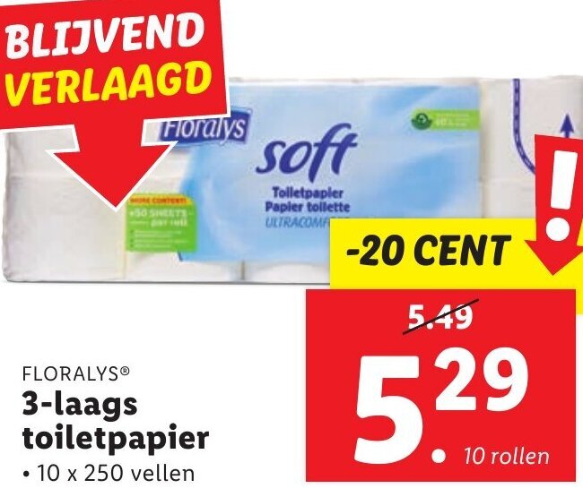 FLORALYS 3-laags toiletpapier aanbieding bij Lidl