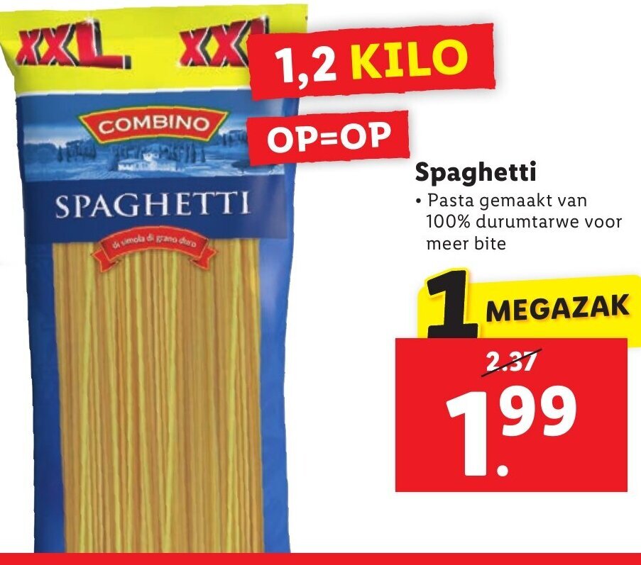 Spaghetti 1.2 kilo aanbieding bij Lidl