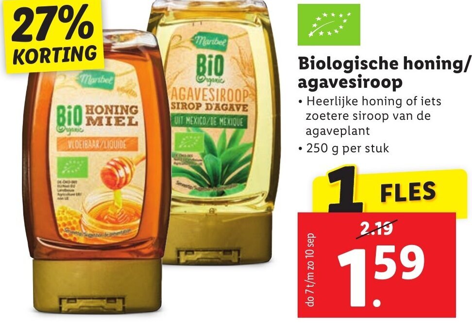 Biologische honing agavesiroop aanbieding bij Lidl