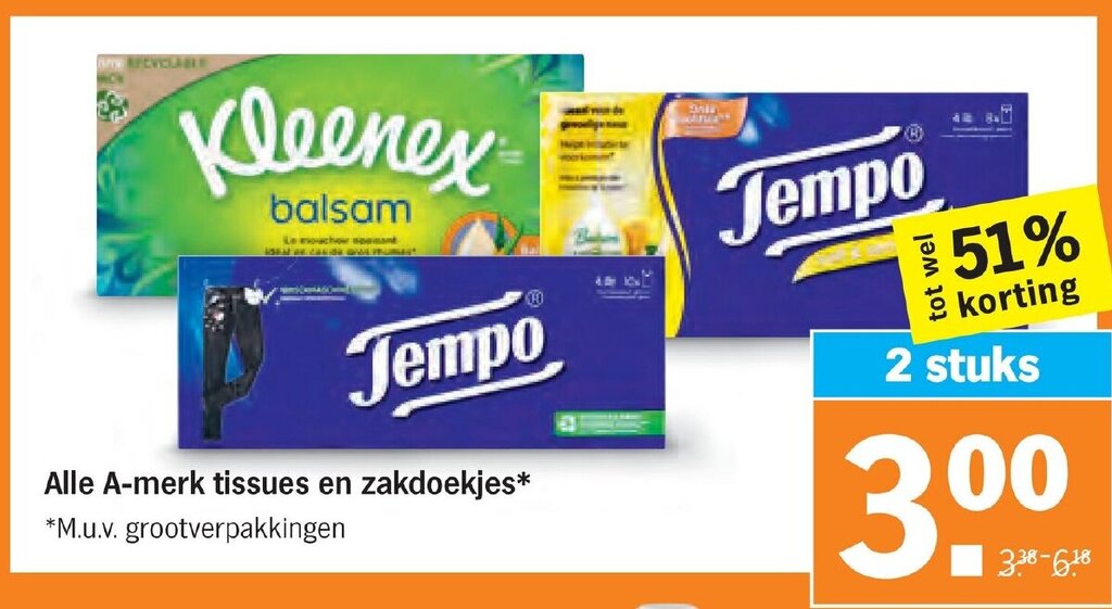 Alle A-merk tissues en zakdoekjes aanbieding bij Albert Heijn