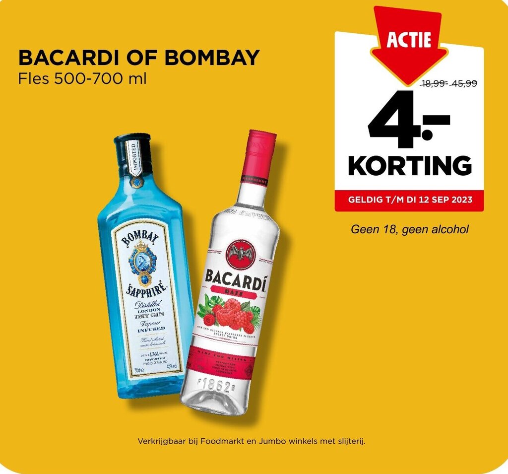 BACARDI OF BOMBAY Fles 500-700 ml aanbieding bij Jumbo