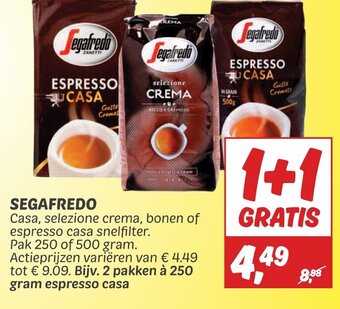 SEGAFREDO 1+1 gratis aanbieding bij Dekamarkt