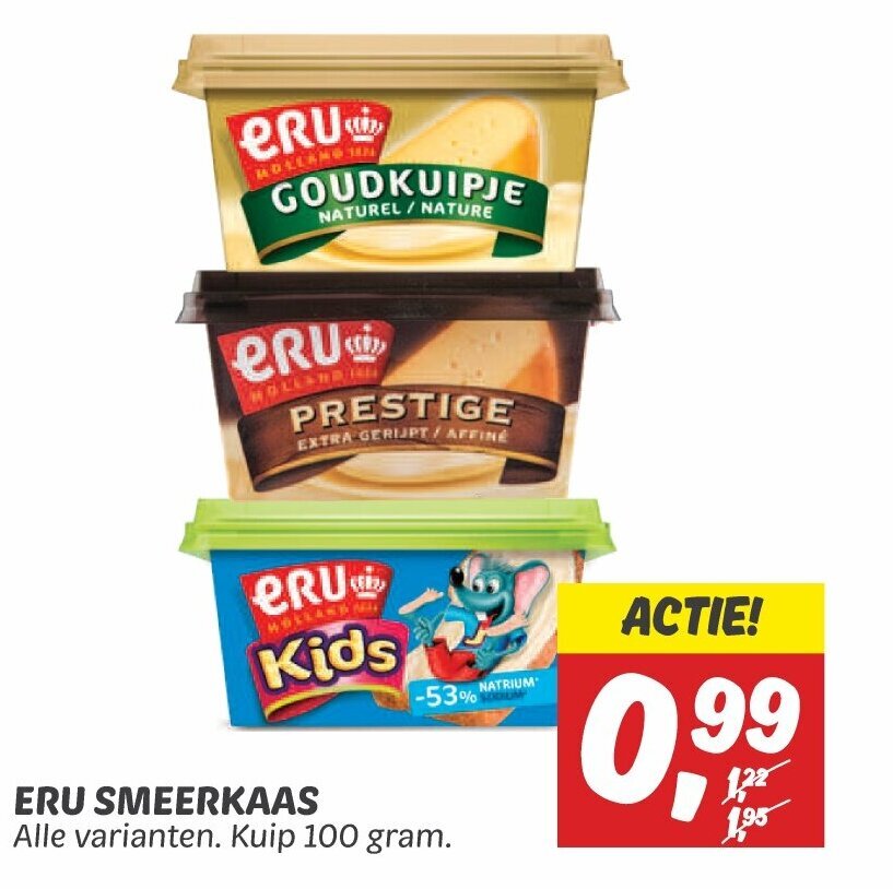 ERU SMEERKAAS 100 gram. aanbieding bij Dekamarkt