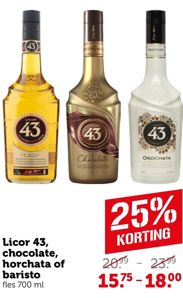 Licor 43, chocolate, horchata of baristo fles 700 ml aanbieding bij Coop