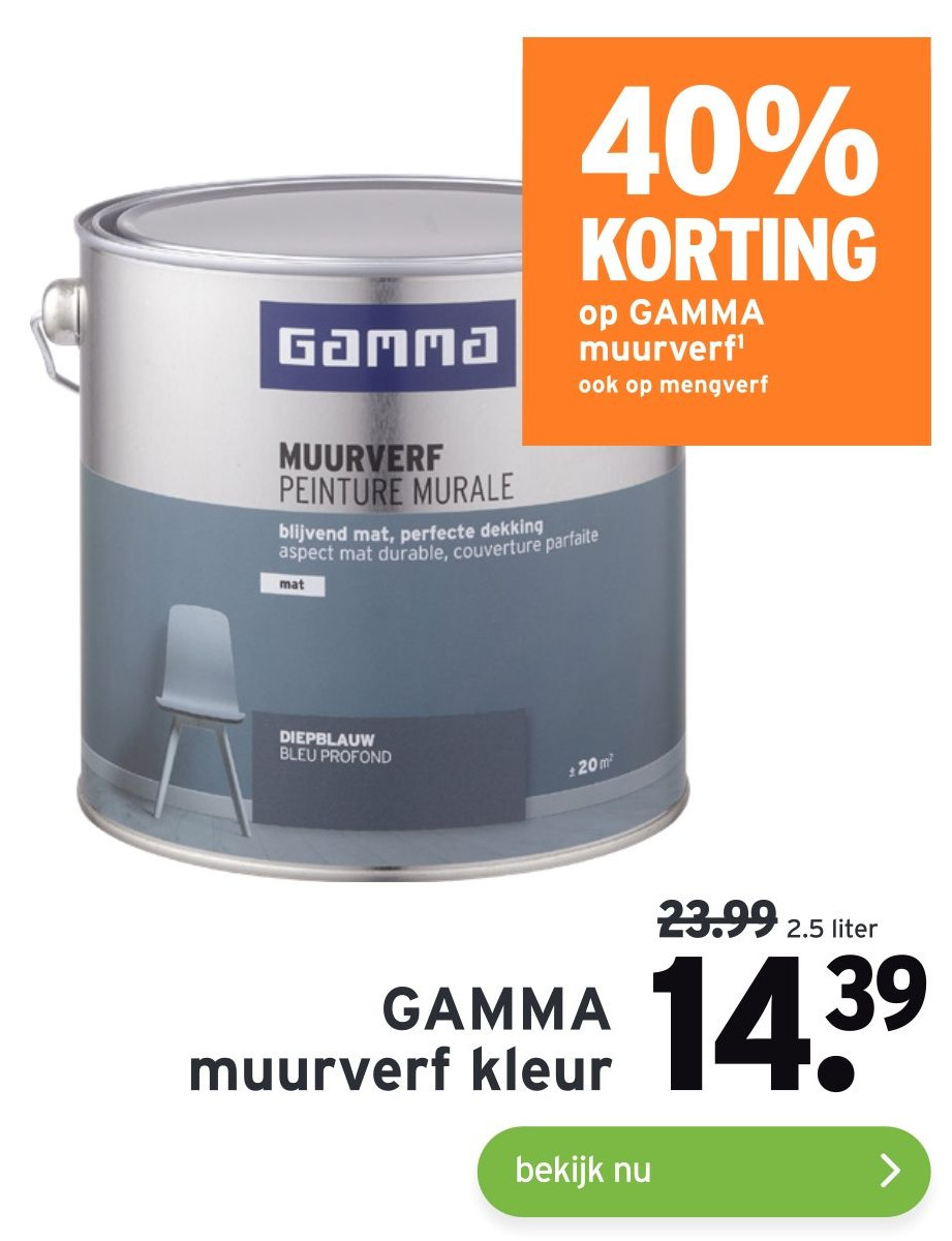 Gamma muurverf kleur 2,5 liter aanbieding bij GAMMA