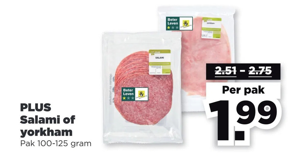 Plus salami of yorkham le aanbieding bij PLUS